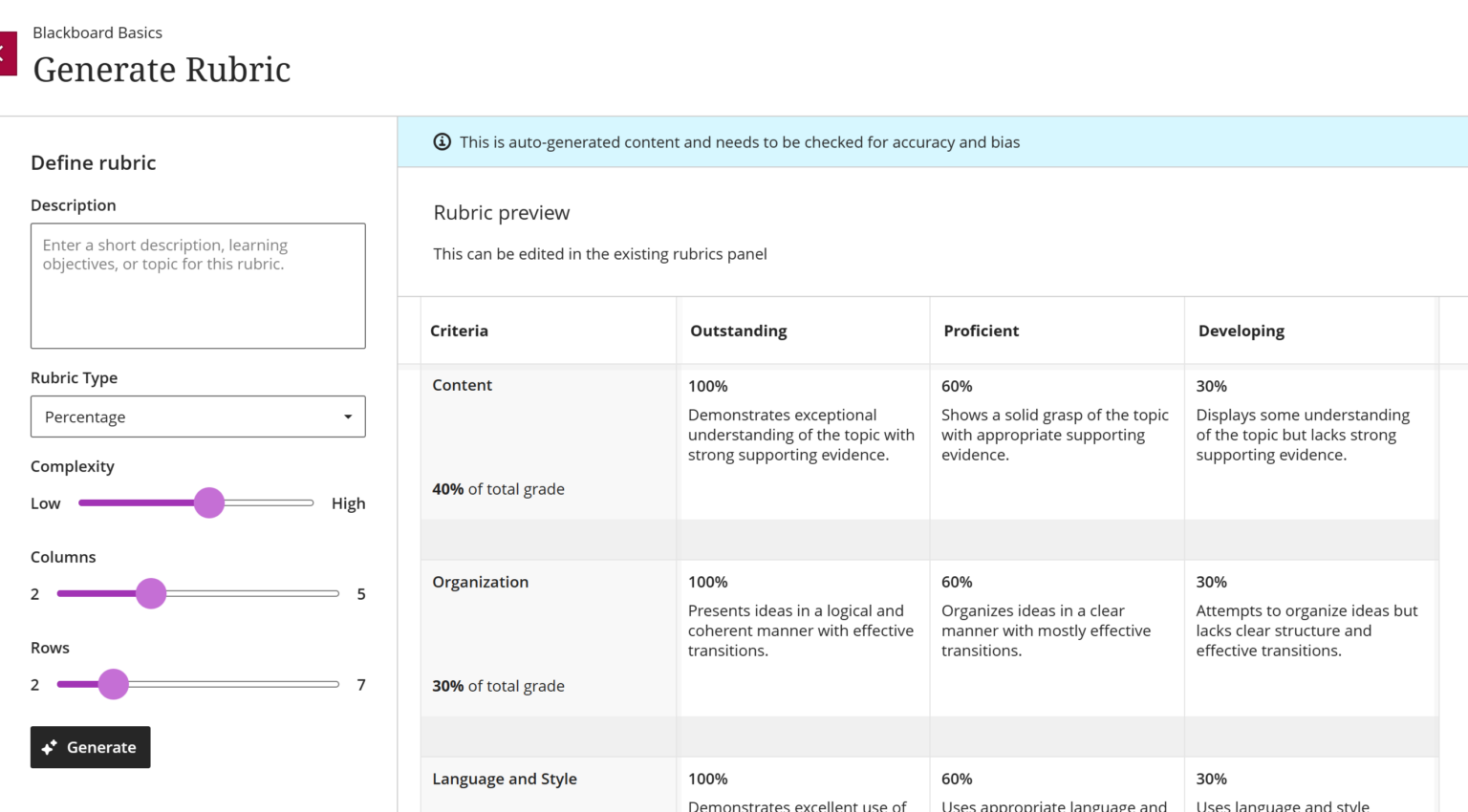 Kick Off Rubric Creation with Blackboard AI – CETL